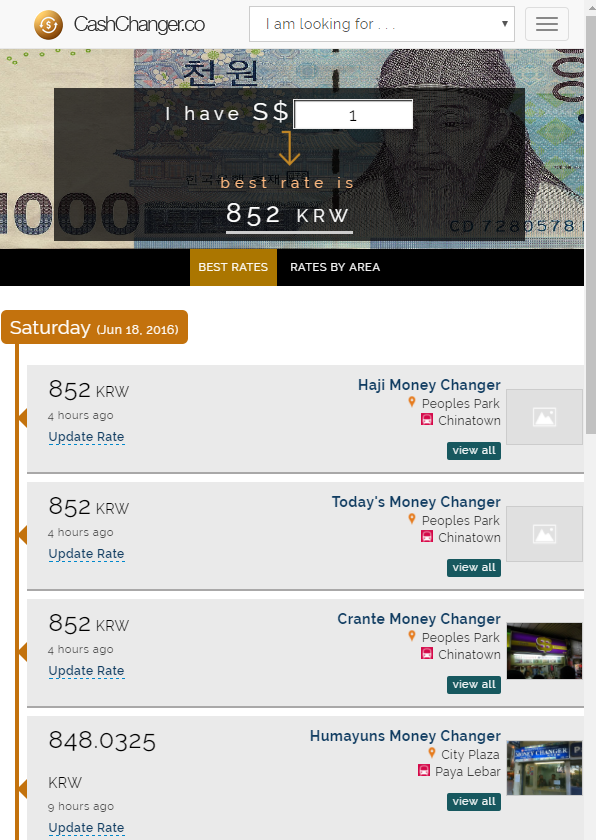 Cashchanger Currency exchange for South Korean won near you